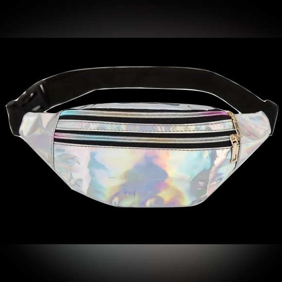 Moda | Bags | New Holographic Double Zip Fanny Belt Bag Vegan Leather ...